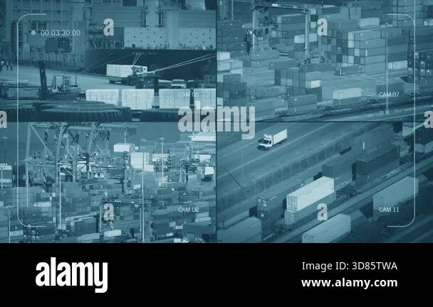CCTV Industrial Area With Crates Splitscreen Stock Video Footage - Alamy