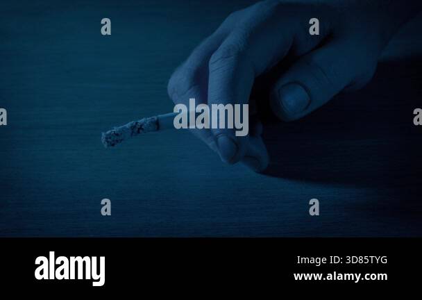Sad Person With Cigarette Dropping Ash In Dark Room Stock Video Footage ...