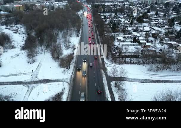 Aerial view of busy highway traffic with moving vehicles. Busy road ...