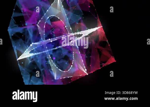 Abstract big data 3D grid cube rotate with elipsoide holes inside. Quantum computing concept on ...