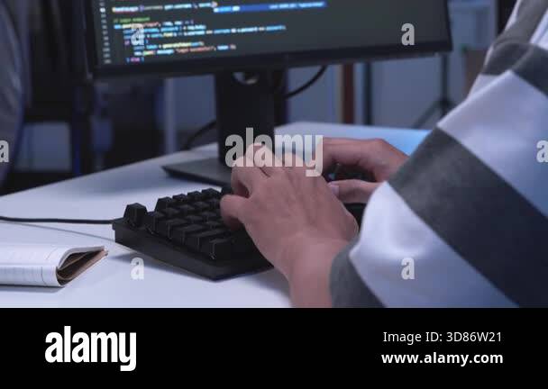 Close-up shot of IT freelancer programmer and tech engineer working ...