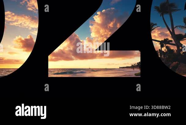 welcome new year 2026 paradise island scene background, tropical sunset ...