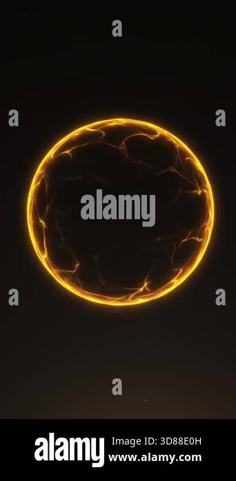 Vertical loop of a glowing golden plasma orb with flowing neon energy ...