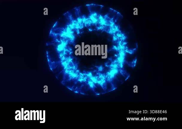 Looping blue energy explosion ring made of sparkling particles and ...