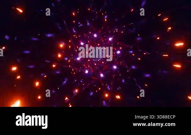 Seamless looped 3D animation of a futuristic technology tunnel featuring rotating blue neon ...