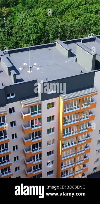 New modern apartment building. Drone view of modern residential complex ...