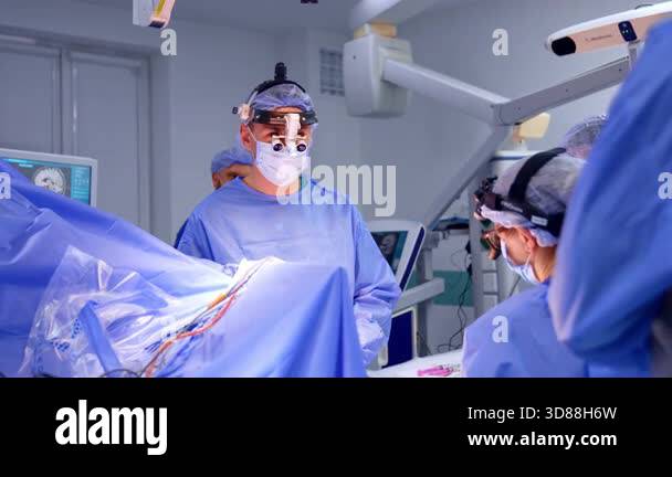 Kyiv, Ukraine, 2 August 2025: Neurosurgery with camera and teaching ...