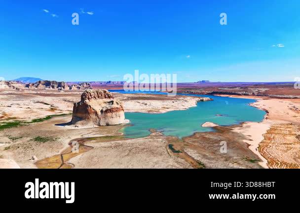 Waterscape of Lake Powell reflecting the beautiful blue sky. Drone ...