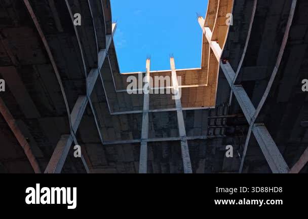 Inside the carcass of the high-rise building under construction. Low ...