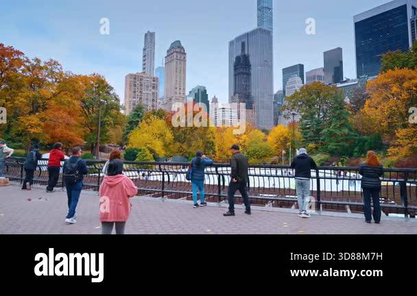 New York, USA, 8 October 2025: Wollman Rink ice skaters with Midtown ...