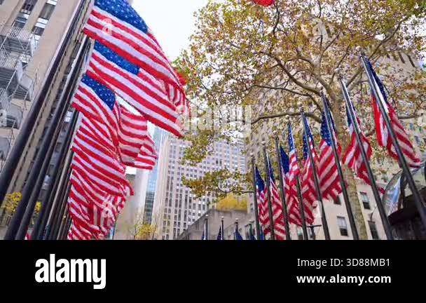Skyscrapers above rockefeller flag plaza Stock Videos & Footage - HD ...