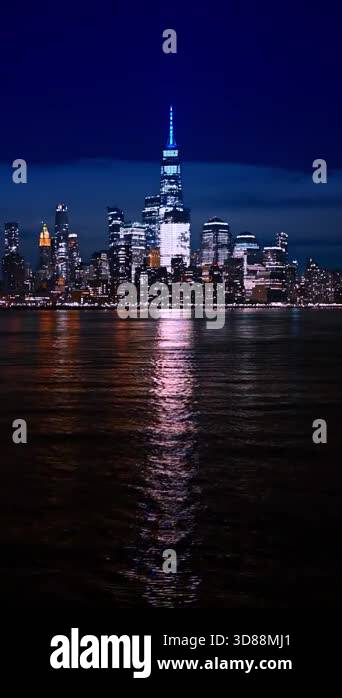One World Trade skyline night reflection. One World Trade Center ...