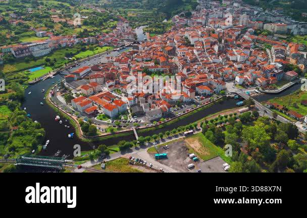 Aerial view of historic Betanzos old town surrounded by Rio Mandeo in ...