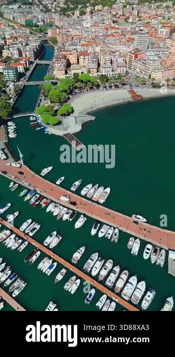 Aerial view of the picturesque resort town of Rapallo in Liguria, Italy ...