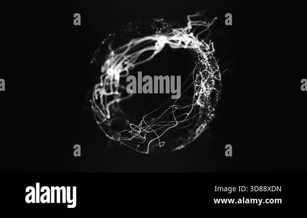 Monochromatic abstract energy sphere with flowing white lines and ...