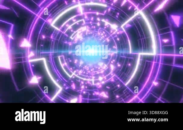 Abstract purple glowing neon laser tunnel futuristic hi-tech with ...