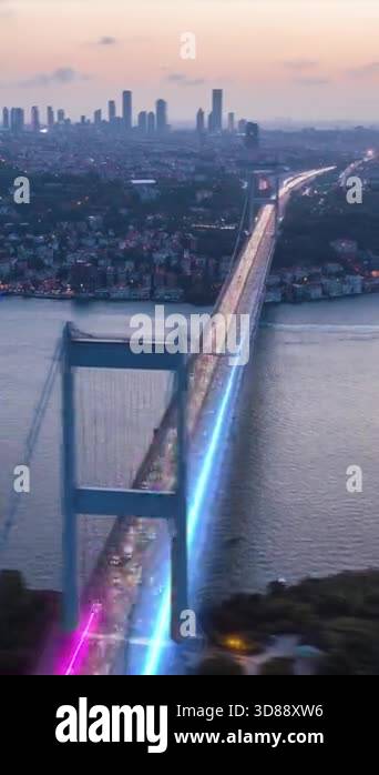 Aerial panoramic hyper lapse shot of Large cable-stayed bridge over ...