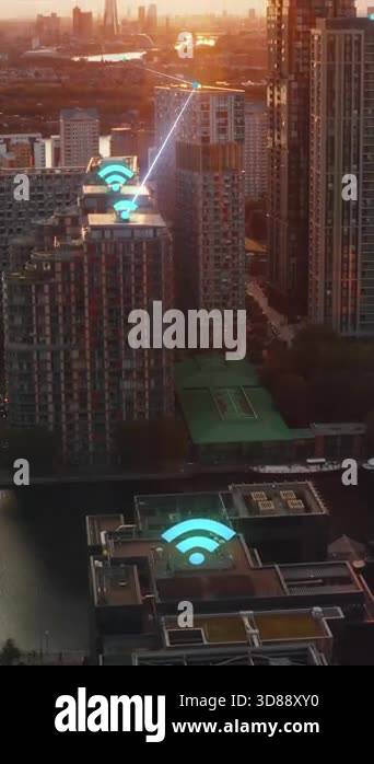 High rise apartment buildings in modern residential borough in large city. Tilt up reveal of ...