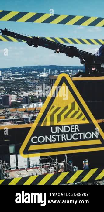 Orbit shot around top of apartment building in metropolis. Scaffolding ...