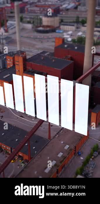 High angle view of heating plant in industrial urban borough. Business ...