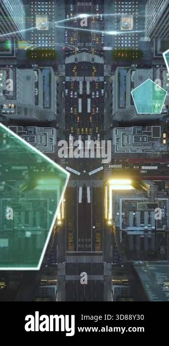 Top down panning footage of modern city with high rise downtown ...