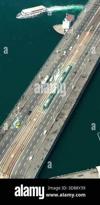 High angle view transport infrastructure. Tracking of tram passing over ...