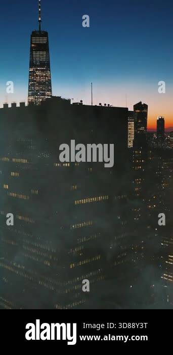 New York City skyline at sunset showcases an augmented reality overlay ...