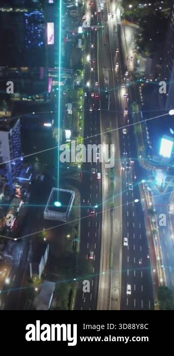 High angle view of busy multilane thoroughfare in modern metropolis ...