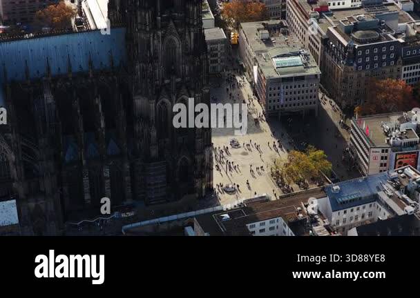 Birds eye view of Cologne Cathedral and Roncalliplatz square, with ...
