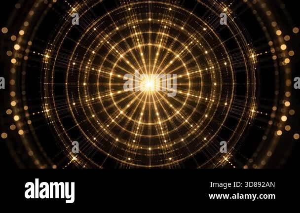 Glowing golden light radiating from center with circular patterns Stock ...