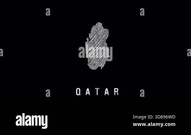 Qatar map drawing emerging with scribble style animation against black ...