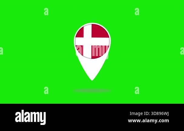 Danish flag marker bouncing and moving dynamically against green screen ...
