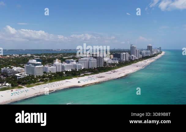 Aerial view of Miami beach and ocean. Miami coastline with crystal ...