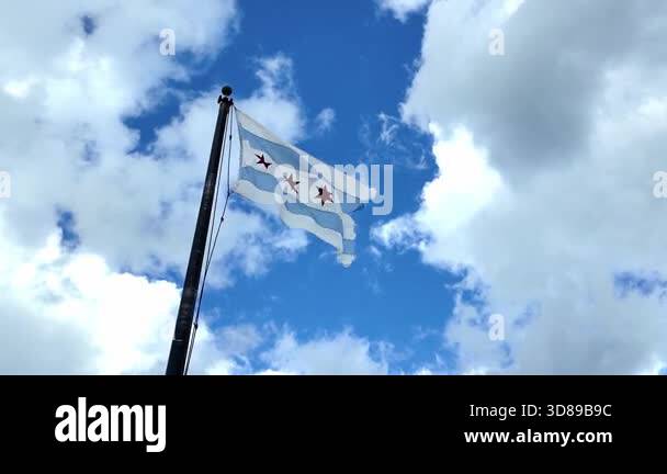 Flag of Chicago city. Four stars symbol waving in the wind. Flag of the ...