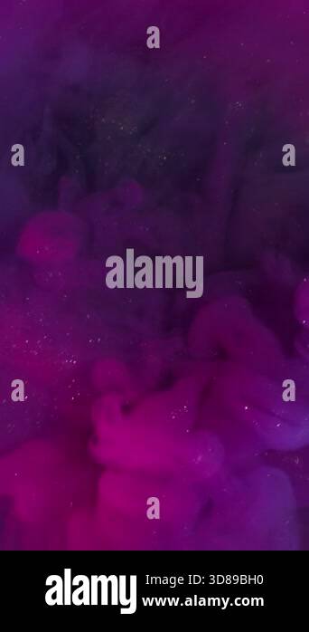 Vertical video. Glitter smoke. Art vapor. Purple violet shimmering fume ...