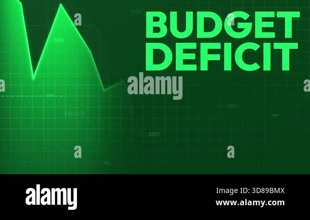 Budget Deficit green graph going down 4k animation with glowing line ...