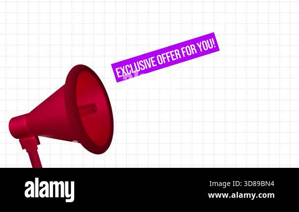 Exclusive offer announcement with megaphone on the white backdrop 4k ...