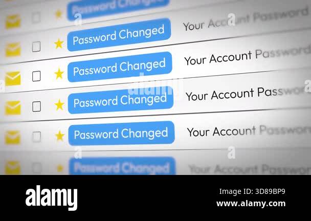 Password Changed email notification list scrolling on the screen close ...