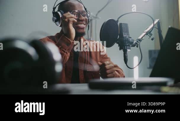 Voice Actor Records Professional Dubbing For Film or Media Project. Man ...