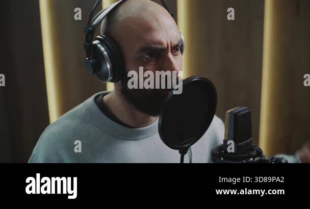 Close Up of Professional Voice Actor Delivering Expressive Performance ...