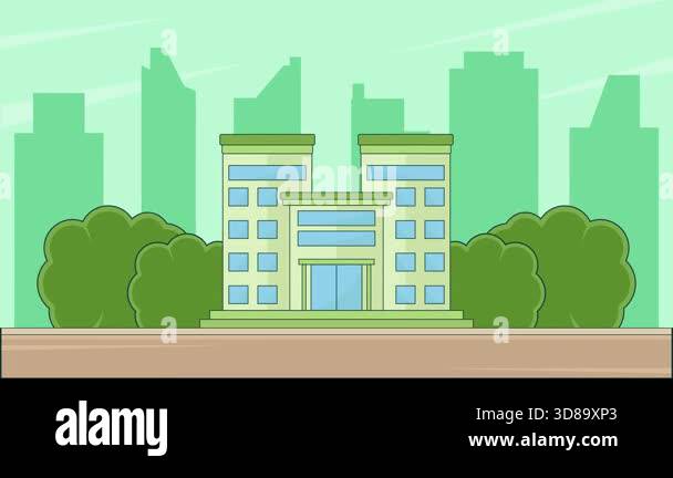 hotel building landscaped cartoon animation backgrounds video . modern ...