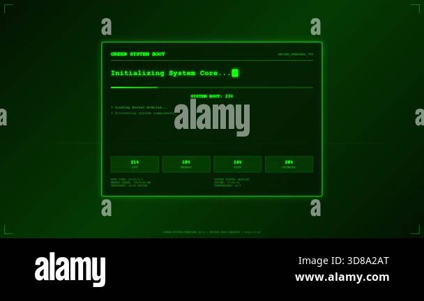 Futuristic System Boot Sequence Animation Green Tech Terminal UI ...