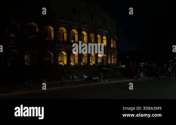 Colosseum shines under night lights in Rome, revealing intricate ...