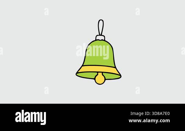 Cute green Christmas bell with golden details and smooth bold outline ...