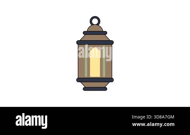 Traditional vertical lantern animation with gentle yellow illumination ...