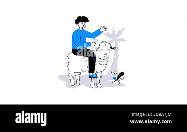 A boy sitting on sheep, playing with animal character animated ...