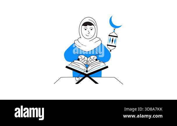 A muslim woman reciting holy quran, reading quran premium animated ...