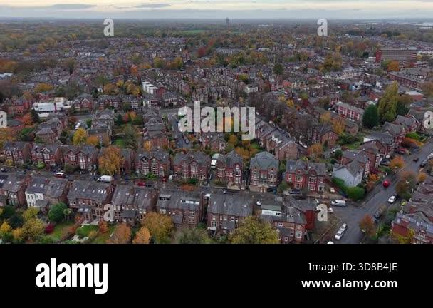 This aerial view showcases a charming neighborhood filled with historic ...