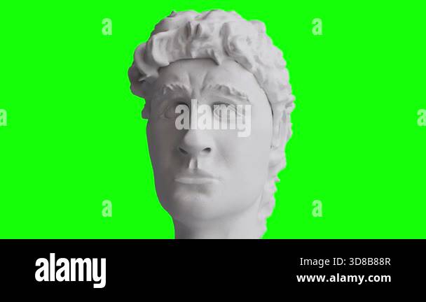 Stone David head sculpture isolated on green background - 3D 4k ...