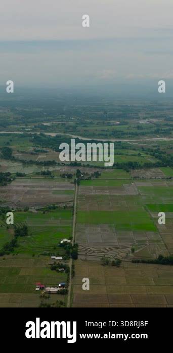 Aerial view of agricultural fields with paddy farm and rivers. Mindanao ...